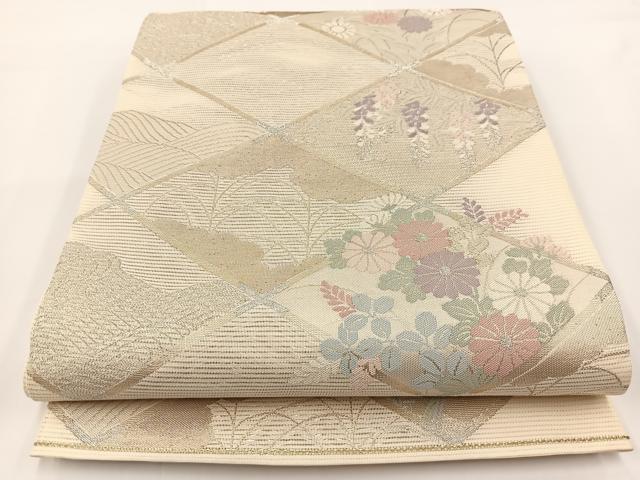 平和屋着物＊夏物　六通柄袋帯　菱天井草花文　金銀糸　正絹　逸品　BAAV7132yc