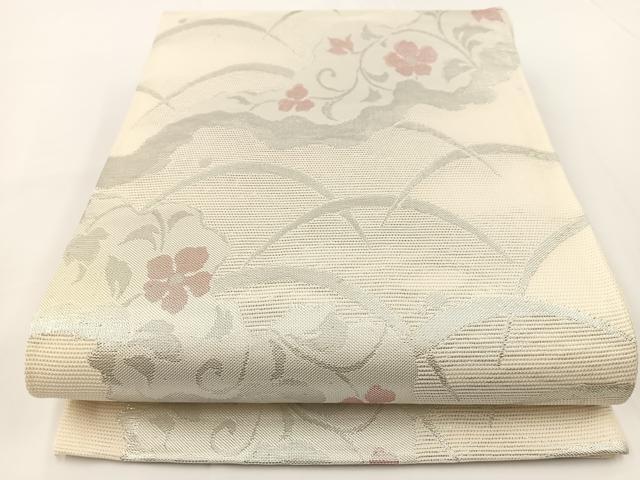 平和屋着物＊夏物　六通柄袋帯　道長花唐草文　銀糸　正絹　逸品　BAAV7143yc