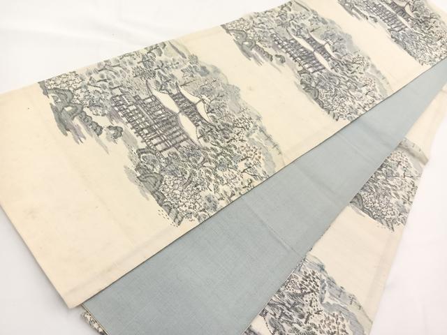 平和屋着物●両面　六通柄袋帯　結城紬地　銀閣寺　正絹　逸品　BAAV7172yc