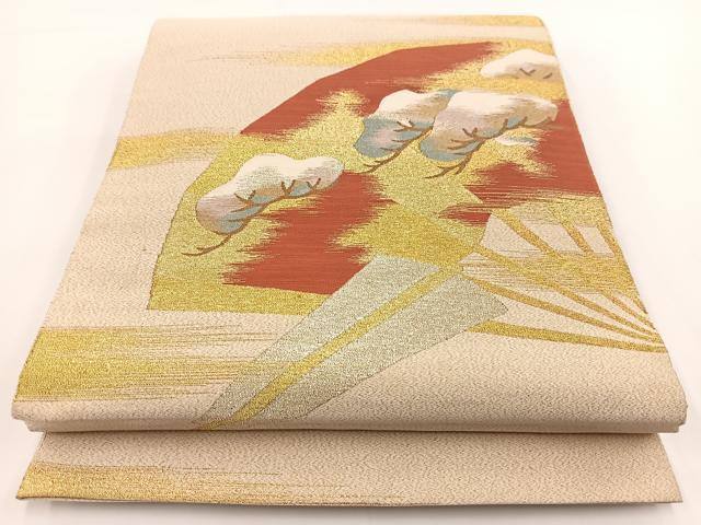 平和屋着物●爪掻き本綴れ　太鼓柄袋帯　扇面松文　金銀糸　正絹　逸品　BAAV7175yc