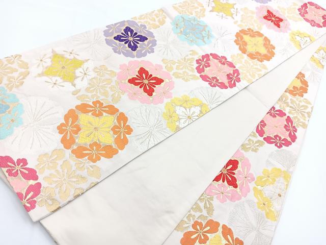 平和屋着物●全通柄袋帯　唐織　花菱丸文　金糸　正絹　逸品　BAAV7177yc