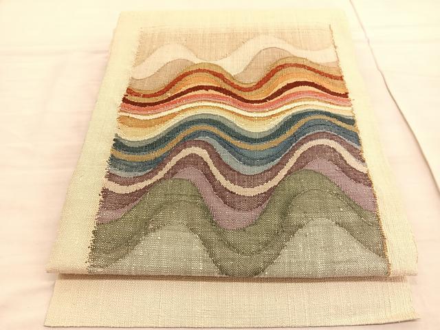 平和屋着物●八寸名古屋帯　紬地　波文様　正絹　逸品　BAAV8505hv