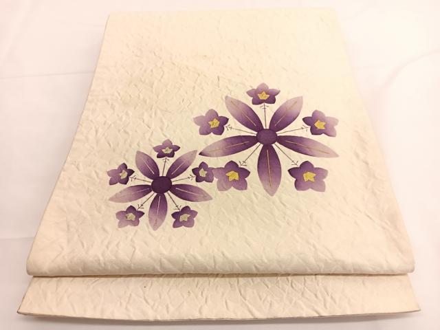 平和屋着物●太鼓柄袋帯　ふくれ織　草花文　金銀彩　正絹　逸品　BAAV8905hv