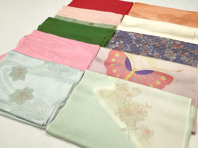 平和屋着物★和装小物　上質な帯揚げ10枚　丹後ちりめん　枝花文　流水楓文　蝶　金彩　逸品　CAAI9902qe