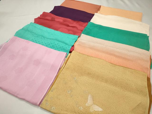 平和屋着物★和装小物　上質な帯揚げ10枚　金通し地　舞蝶　切嵌め吉祥文　色無地　金糸　金彩　逸品　CAAI9922qe