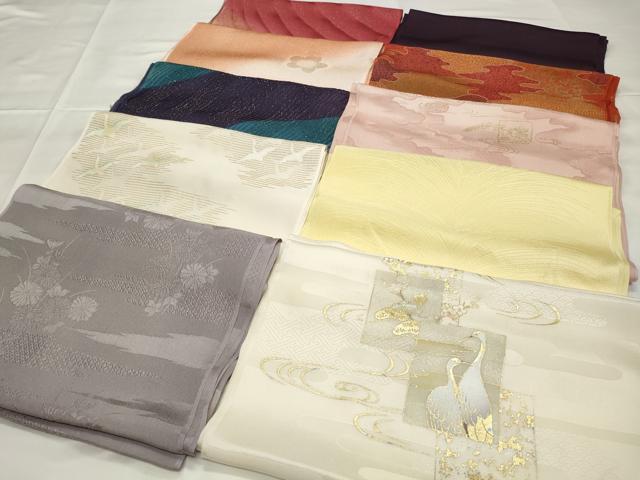 平和屋着物★和装小物　上質な帯揚げ10枚　礼装用　金彩　金通し地　色紙重ね鶴文　梅　金彩　銀糸　未使用あり　逸品　CAAI9930qe