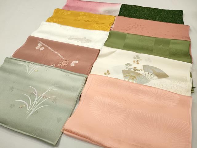 平和屋着物★和装小物　上質な帯揚げ10枚　金銀糸　金通し地　礼装用　刺繍　扇松文　金糸　逸品　CAAI9977qe