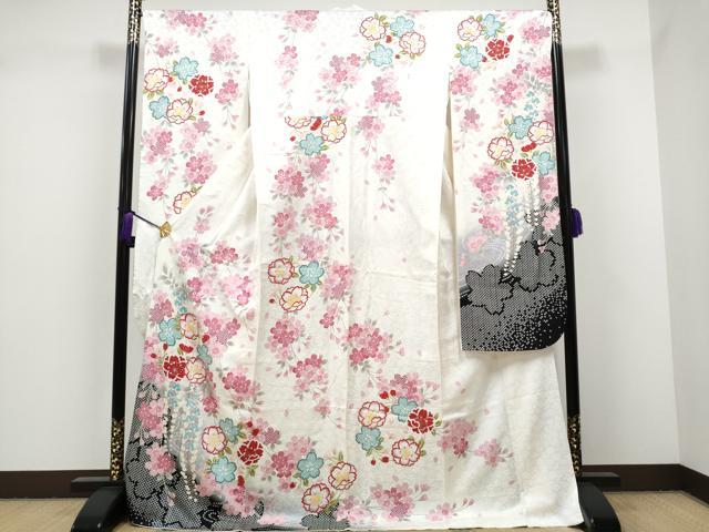 平和屋着物●豪華振袖　舞桜文　暈し染め　正絹　逸品　CAAJ2326hy