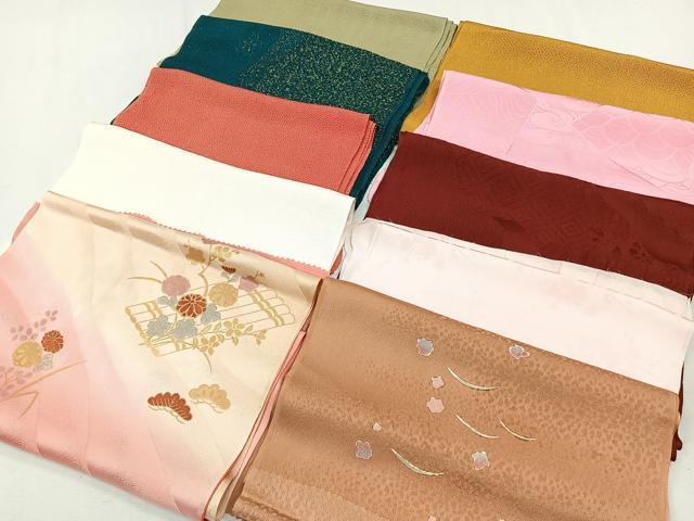 平和屋着物★和装小物　上質な帯揚げ10枚セット　芝草花文　縮緬　色無地　ぼかし染　金彩　逸品　CAAL0423xi