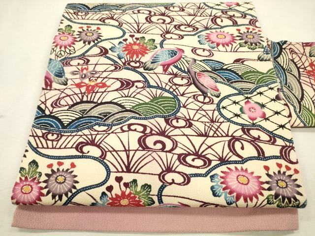 平和屋着物●極上　人間国宝　玉那覇有公　本場琉球紅型　九寸名古屋帯　流水花鳥文　鬼しぼ縮緬　正絹　逸品　CAAR1280hy