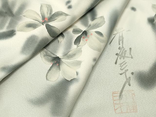 平和屋着物●染色作家　斉藤三才　小紋　舞花文　暈し染め　正絹　逸品　CAAP1876ze