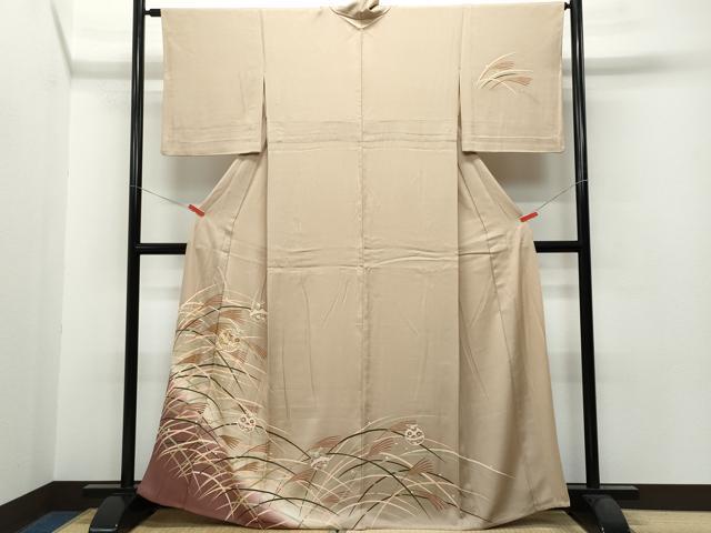 平和屋着物▽訪問着　単衣　駒刺繍　鈴草花文　金彩　正絹　逸品　CAAP4398vf