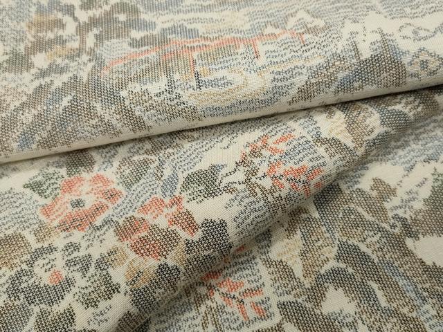 平和屋着物▽上質な紬　単衣　風景草花文　正絹　逸品　CAAP5518ut