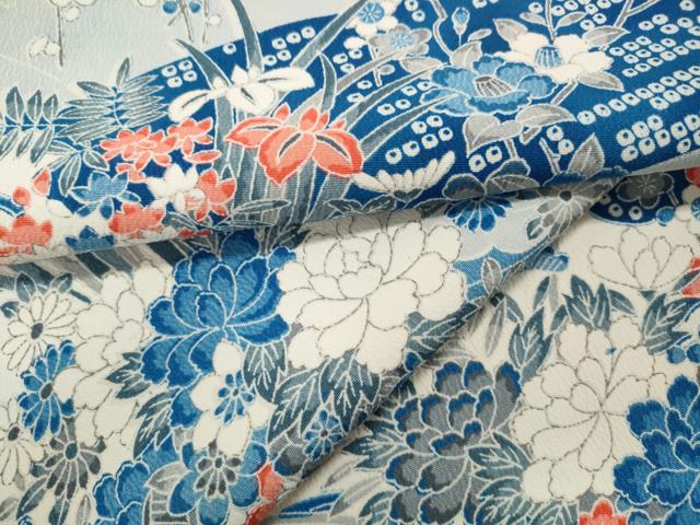 平和屋着物▽上質な小紋　単衣　道長地紙花籠文　正絹　逸品　CAAP5536ut