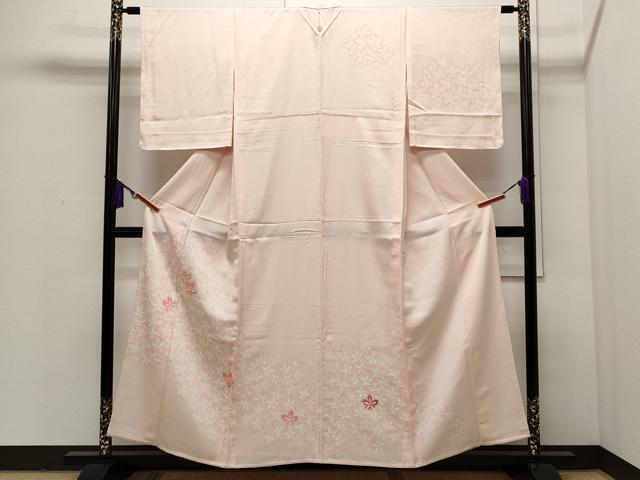 平和屋着物▽訪問着　単衣　刺繍　舞桜　正絹　逸品　未使用　CAAP5589ut