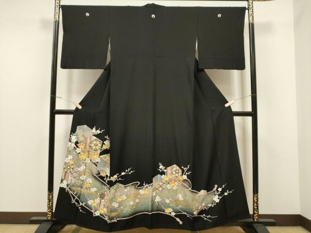 平和屋着物●豪華黒留袖　駒刺繍　亀甲花文　金糸　京都きもの友禅扱い　正絹　逸品　CAAP7138hy
