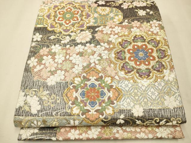 平和屋着物●ブライダルファッションデザイナー・桂由美　六通柄袋帯　正倉院流水花文　金糸　正絹　逸品　CAAP7166hy