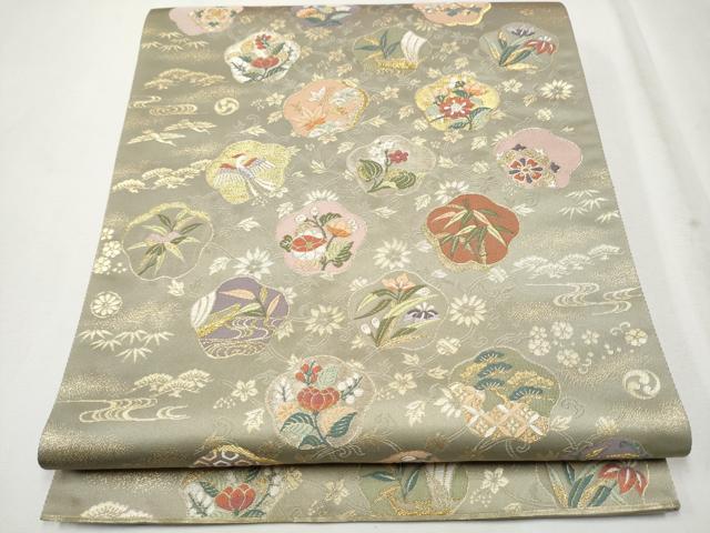 平和屋着物●六通柄袋帯　草花文　金糸　正絹　逸品　CAAP7171hy