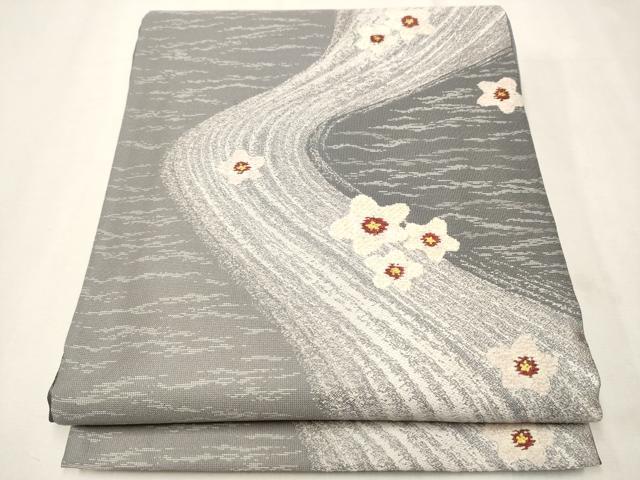 平和屋着物●六通柄袋帯　モール織　流水舞花文　やまと誂製　正絹　逸品　CAAP7190hy