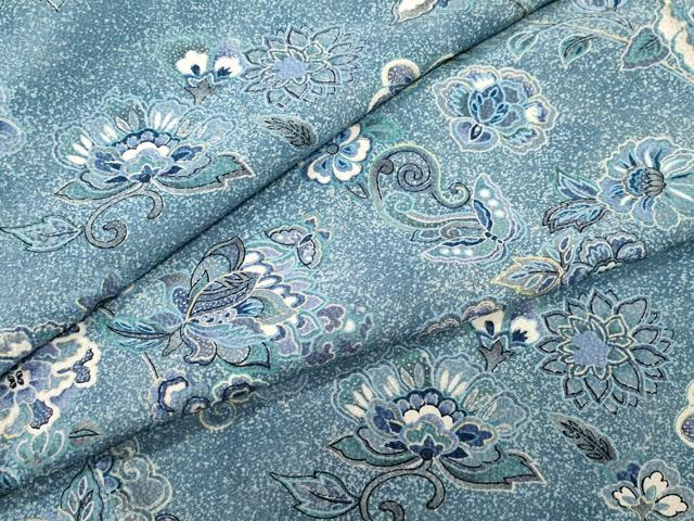 平和屋着物▽上質な小紋　単衣　更紗花蝶唐草文　金彩　正絹　逸品　CAAQ0002vf