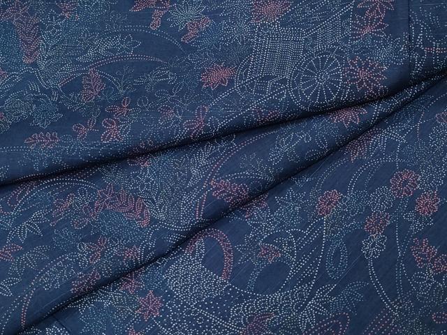 平和屋着物▽上質な紬 単衣 御所車草花文 正絹 逸品 CAAQ0005vf