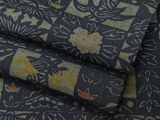 平和屋着物▽上質な紬　単衣　吉祥草花文　正絹　逸品　CAAQ0029vf