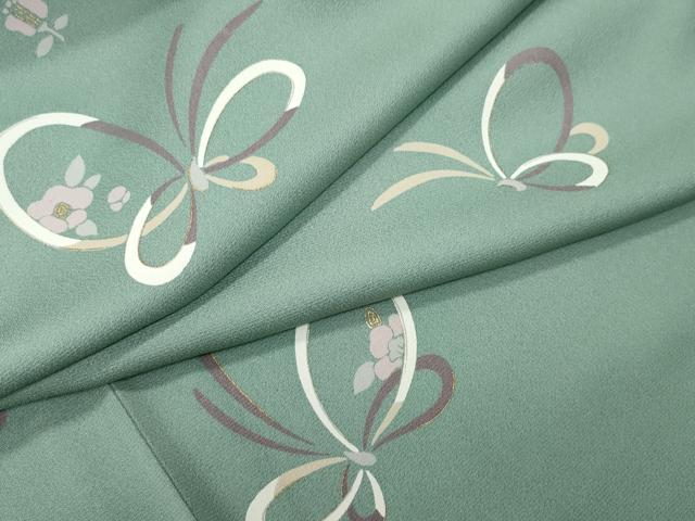 平和屋着物▽上質な小紋　単衣　舞蝶花文　金彩　正絹　逸品　CAAQ0038vf