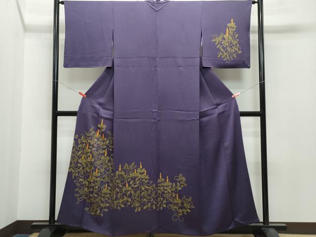 平和屋着物▽訪問着　単衣　刺繍　南天唐草文　正絹　逸品　CAAQ0057vf