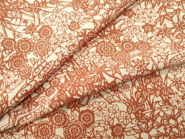 平和屋着物▽上質な小紋　単衣　型染め　草花文　鬼しぼ縮緬　正絹　逸品　CAAQ0060vf