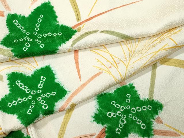 平和屋着物▽上質な小紋　単衣　絞り　草花文　正絹　逸品　CAAQ0061vf