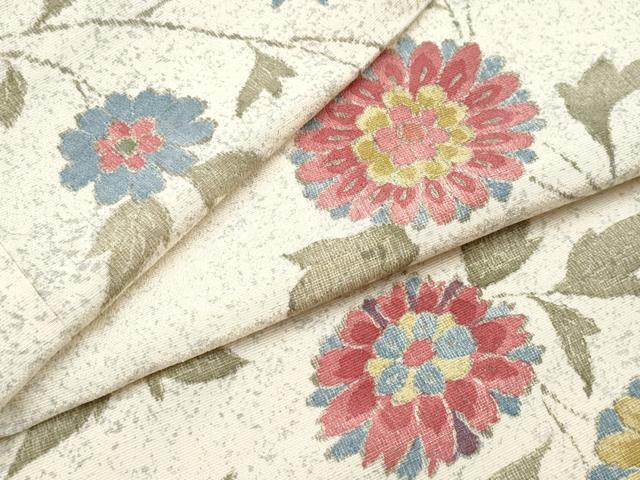 平和屋着物▽上質な紬　単衣　更紗花唐草文　正絹　逸品　CAAQ8941vf