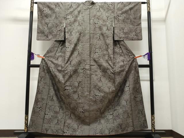 平和屋着物●本場大島紬　9マルキ　泥染め　雪輪草花文　正絹　逸品　CAAQ9104vf