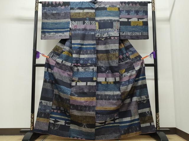 平和屋着物●小千谷紬　百柄　正絹　逸品　CAAQ9127vf