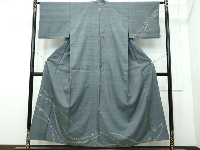 平和屋着物●訪問着　絞り　紬地　花唐草文　正絹　逸品　CAAQ9143vf