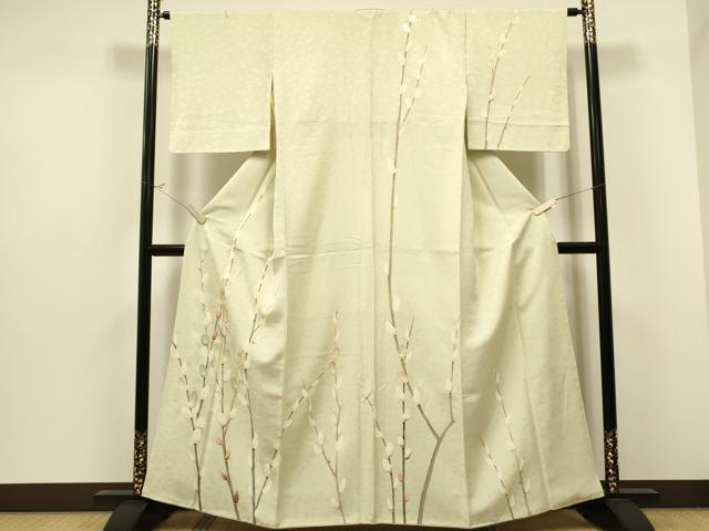 平和屋着物●訪問着　刺繍　ネコヤナギ　金銀糸　正絹　逸品　CAAQ9442th