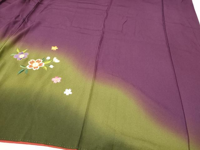 平和屋着物○豪華振袖 総刺繍 草花文 暈し染め 金糸 正絹 逸品