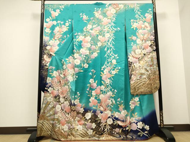 平和屋着物●豪華振袖　花蝶文　暈し染め　金銀彩　正絹　逸品　CAAQ9561th