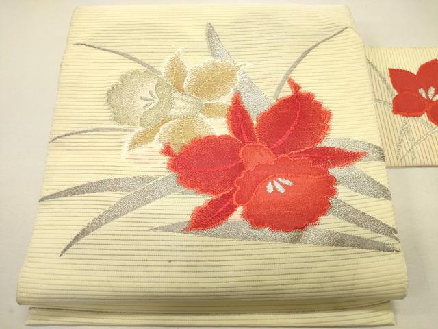 平和屋着物＊夏物　九寸名古屋帯　草花文　金銀糸　逸品　CAAR0711eg