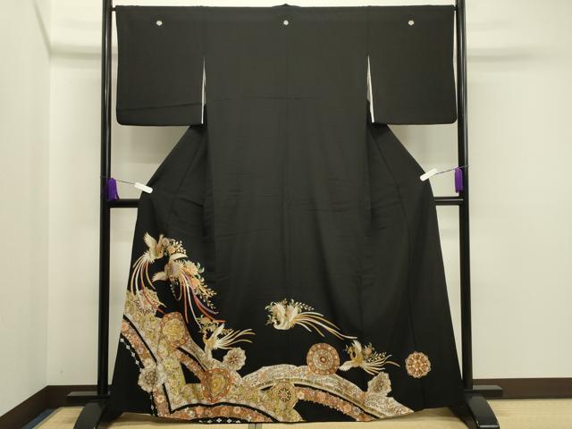 平和屋着物●豪華黒留袖　刺繍　鳳凰花唐草文　金銀彩　正絹　逸品　CAAR0826gh