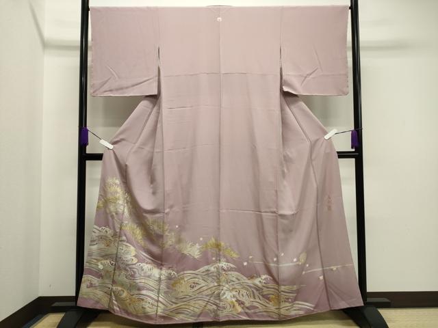 平和屋着物●金彩友禅卓越技能者・名工・和田光正　色留袖 千鳥 立波枝松文 暈し染め 金銀彩 さが美扱い 正絹　逸品　未使用　CAAR0828gh