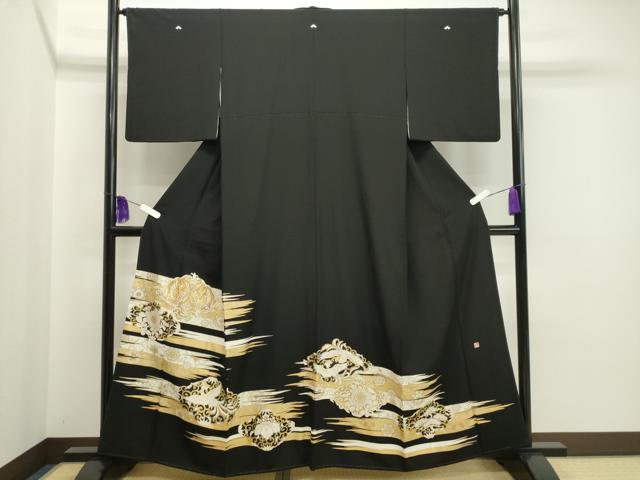 平和屋着物●豪華黒留袖　作家物　駒刺繍　鳳凰花唐草文　金彩　正絹　逸品　CAAR0831gh