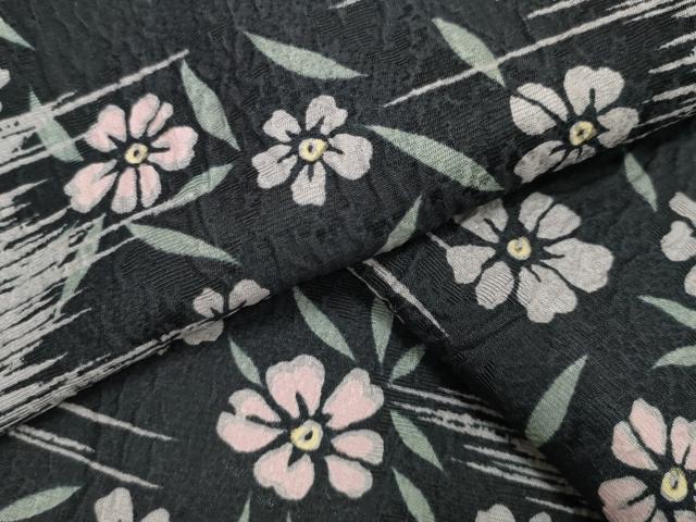 平和屋着物●上質な小紋　ふくれ織　草花間道　正絹　逸品　未使用　CAAR0833gh