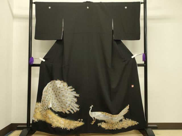 平和屋着物●豪華黒留袖　作家物　刺繍　孔雀花文　暈し染め　金彩　正絹　逸品　CAAR0850gh