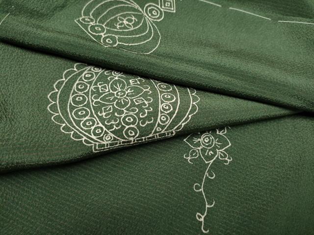 平和屋着物●上質な小紋　冠　花唐草文　鬼しぼ縮緬　正絹　逸品　CAAR1228hy