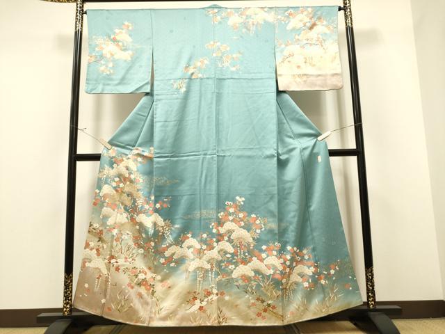 平和屋着物●十日町老舗ブランド　吉澤友禅　吾妻徳穂　訪問着　駒刺繍　花筏文　暈し染め　金彩　正絹　逸品　CAAR1267hy