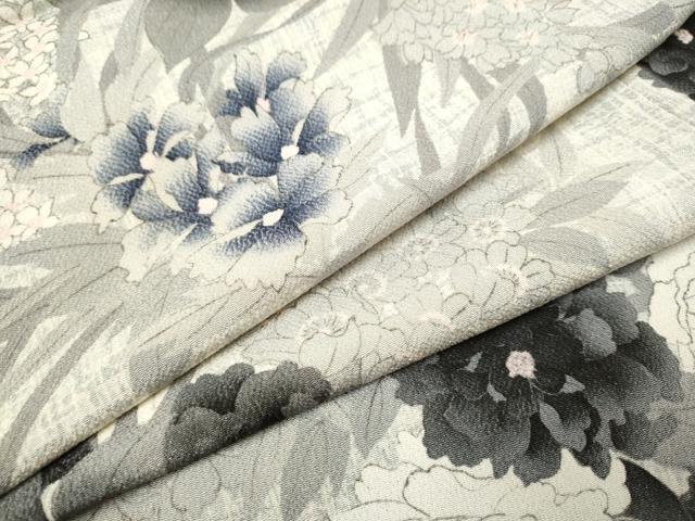 平和屋着物●上質な小紋　草花文　鬼しぼ縮緬　正絹　逸品　CAAR1276hy