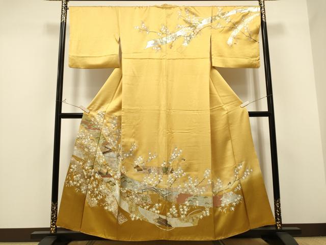 平和屋着物●訪問着　熨斗風景草花文　暈し染め　金銀彩　正絹　逸品　CAAR1277hy