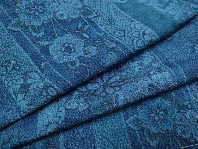 平和屋着物●上質な小紋　流水更紗花唐草間道　鬼しぼ縮緬　正絹　逸品　CAAR1283hy