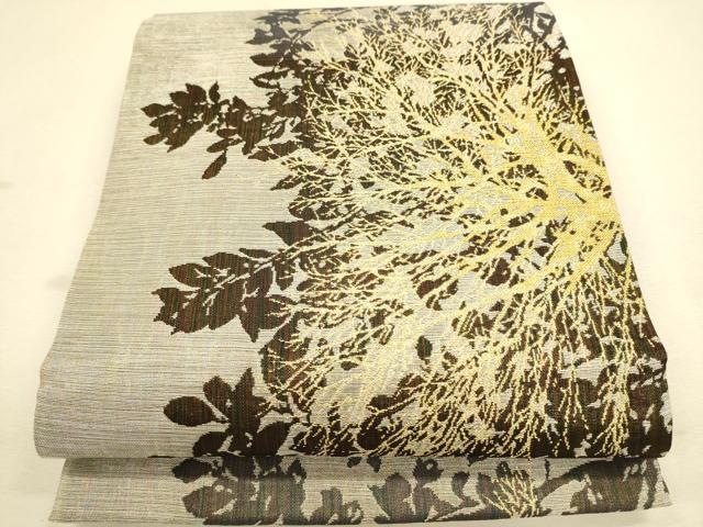 平和屋着物▽スリーシーズン　春夏秋　六通柄袋帯　舞葉シルエット　金糸　正絹　逸品　CAAR1297hy