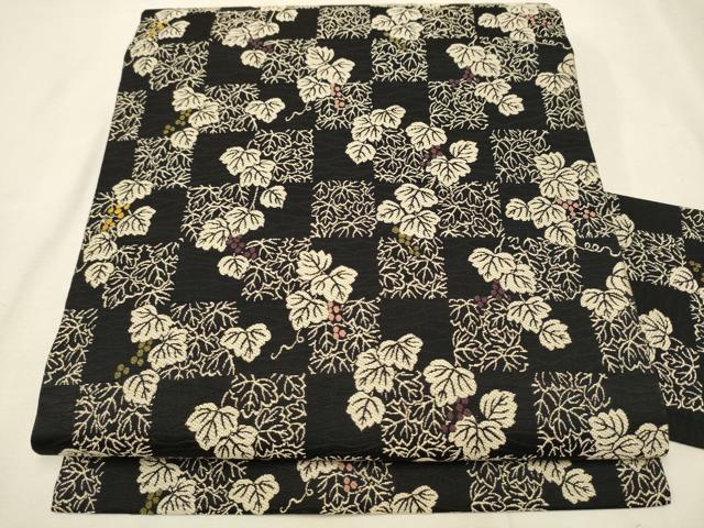 平和屋着物●九寸名古屋帯　唐織　市松葡萄蔦の葉文　正絹　逸品　CAAR1351hy